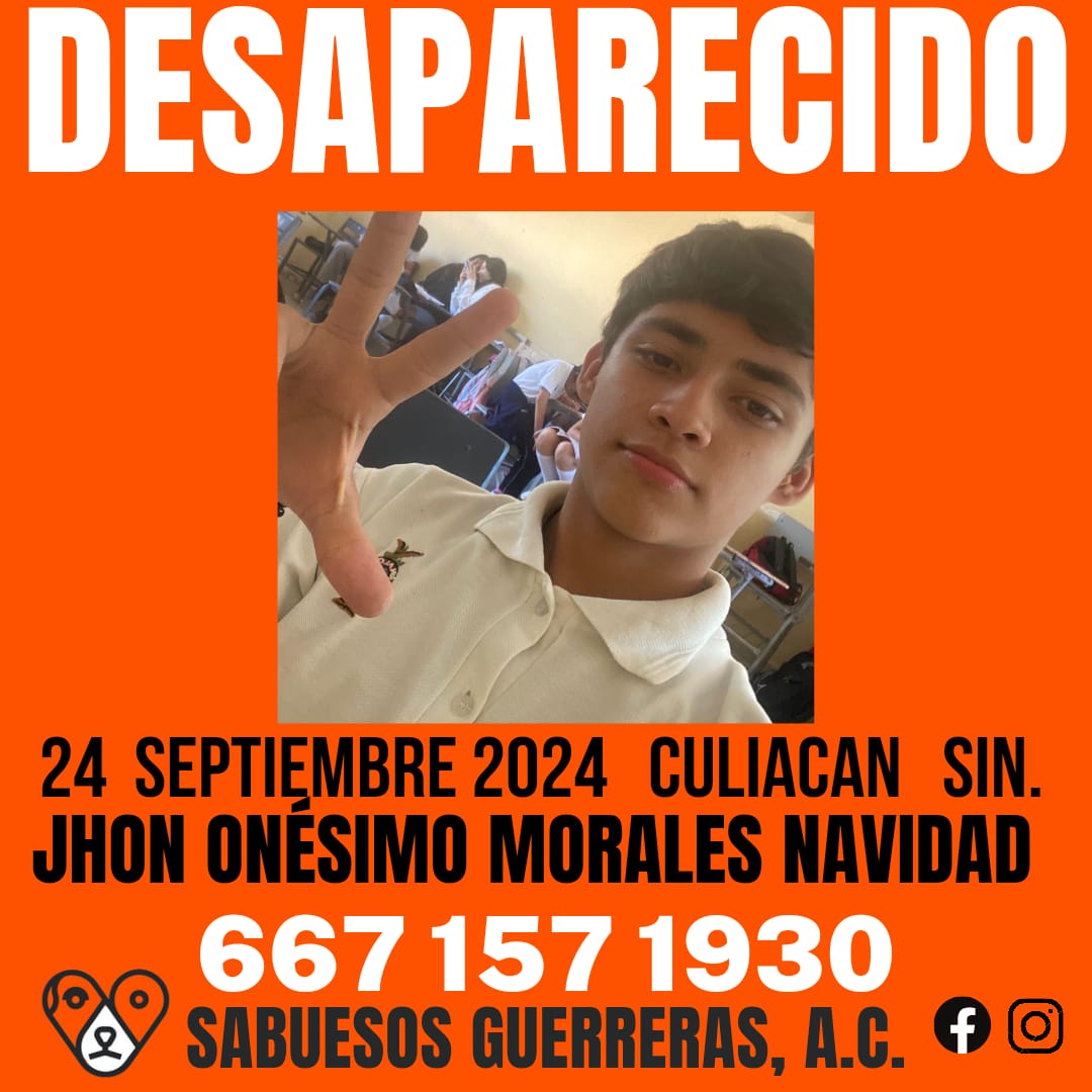 Buscan en Culiacán a John Onésimo, salió de su casa el 24 de septiembre ...