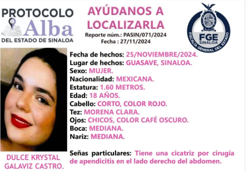 Buscan a Dulce Kristal Galaviz Castro, desaparecida en Guasave - Ríodoce