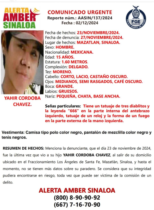 Buscan a Yahir Córdoba Chávez, joven desaparecido el 23 de noviembre de ...