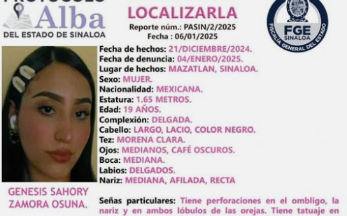 Buscan a Génesis Sahory Zamora Osuna, desaparecida en Mazatlán - Ríodoce