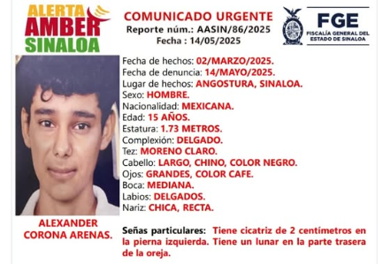 Buscan a Alexander Corona Arenas, joven desaparecido en Angostura - Ríodoce