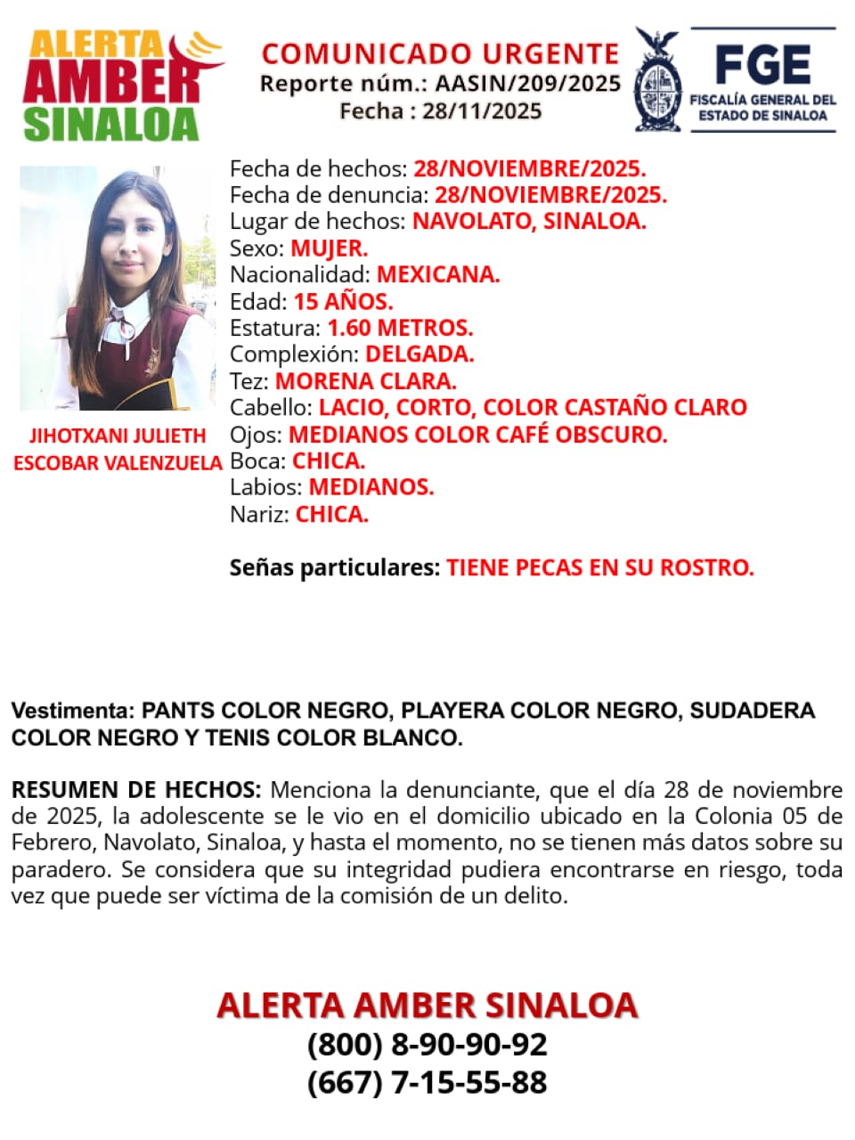 FGE Sinaloa solicita apoyo para localizar a Jhotxani Julieth Escobar ...