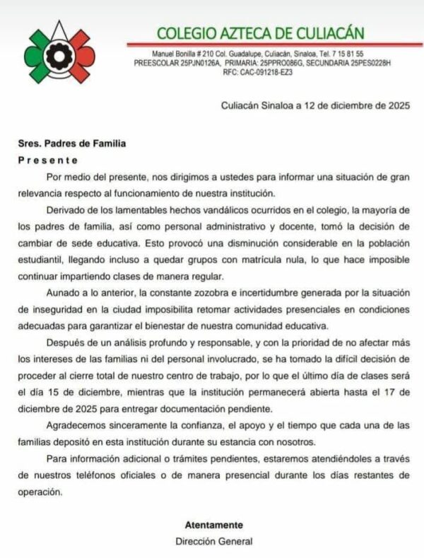 Anuncia colegio de la colonia Guadalupe, en Culiacán, su cierre ...